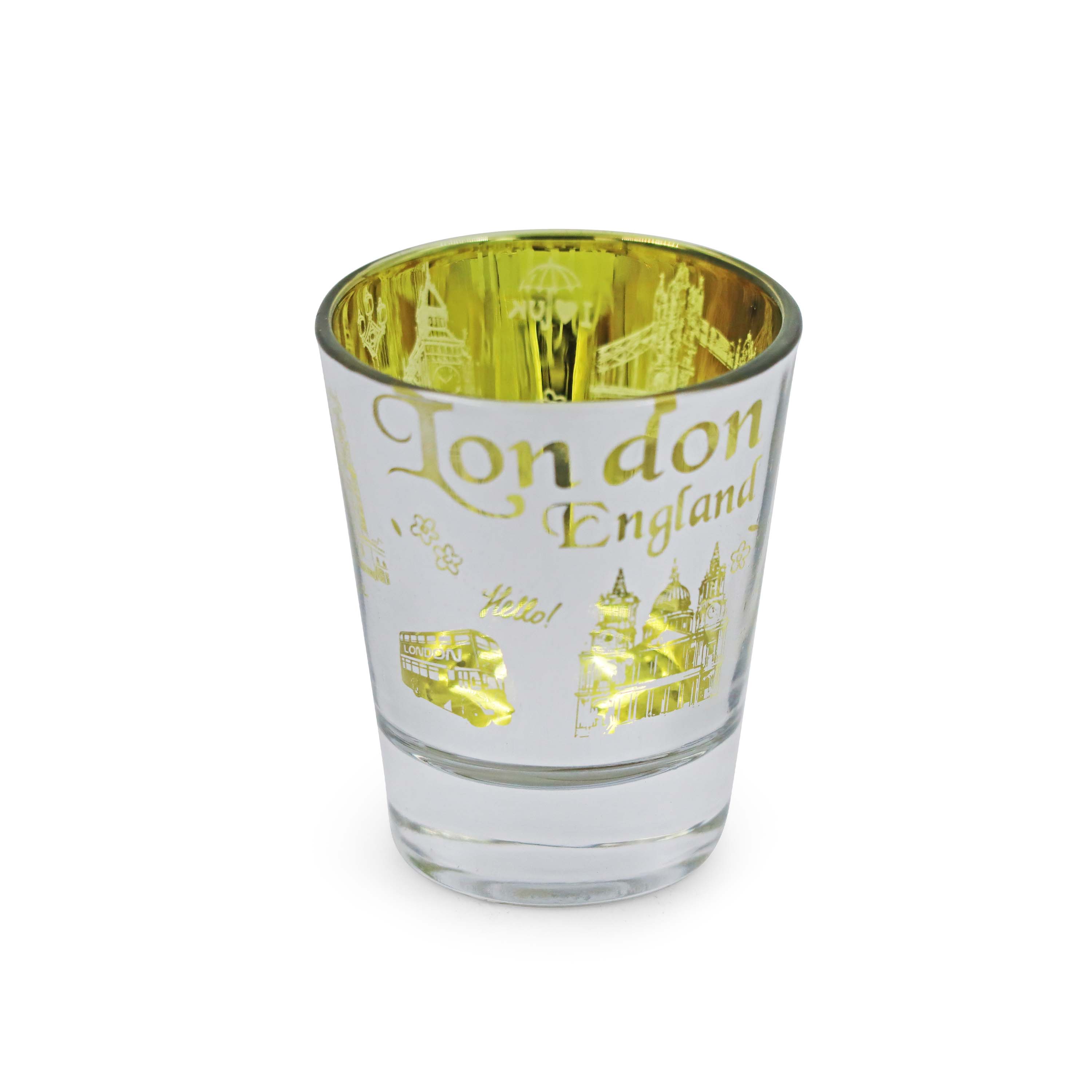 London England Yellow Metallic Shot Glass – British Gift Shop